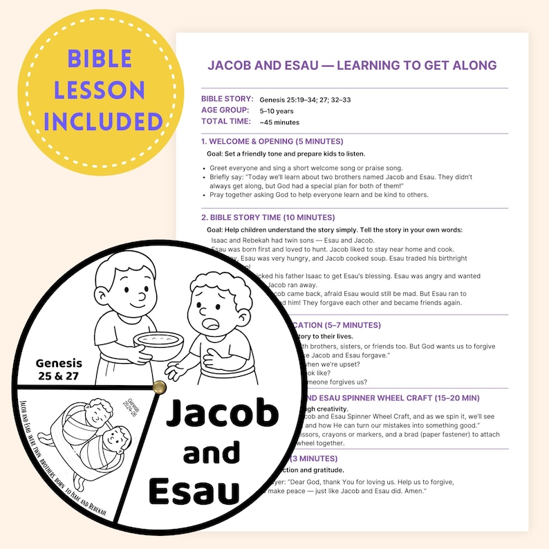 Jacob and Esau Spinner Wheel Craft | Bible Lesson, Sunday School (PDF ...