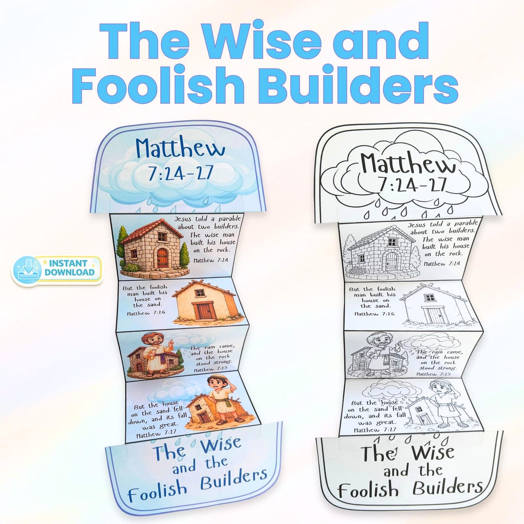 Wise and Foolish Builders Craft, Parable of Jesus Activity, Bible ...
