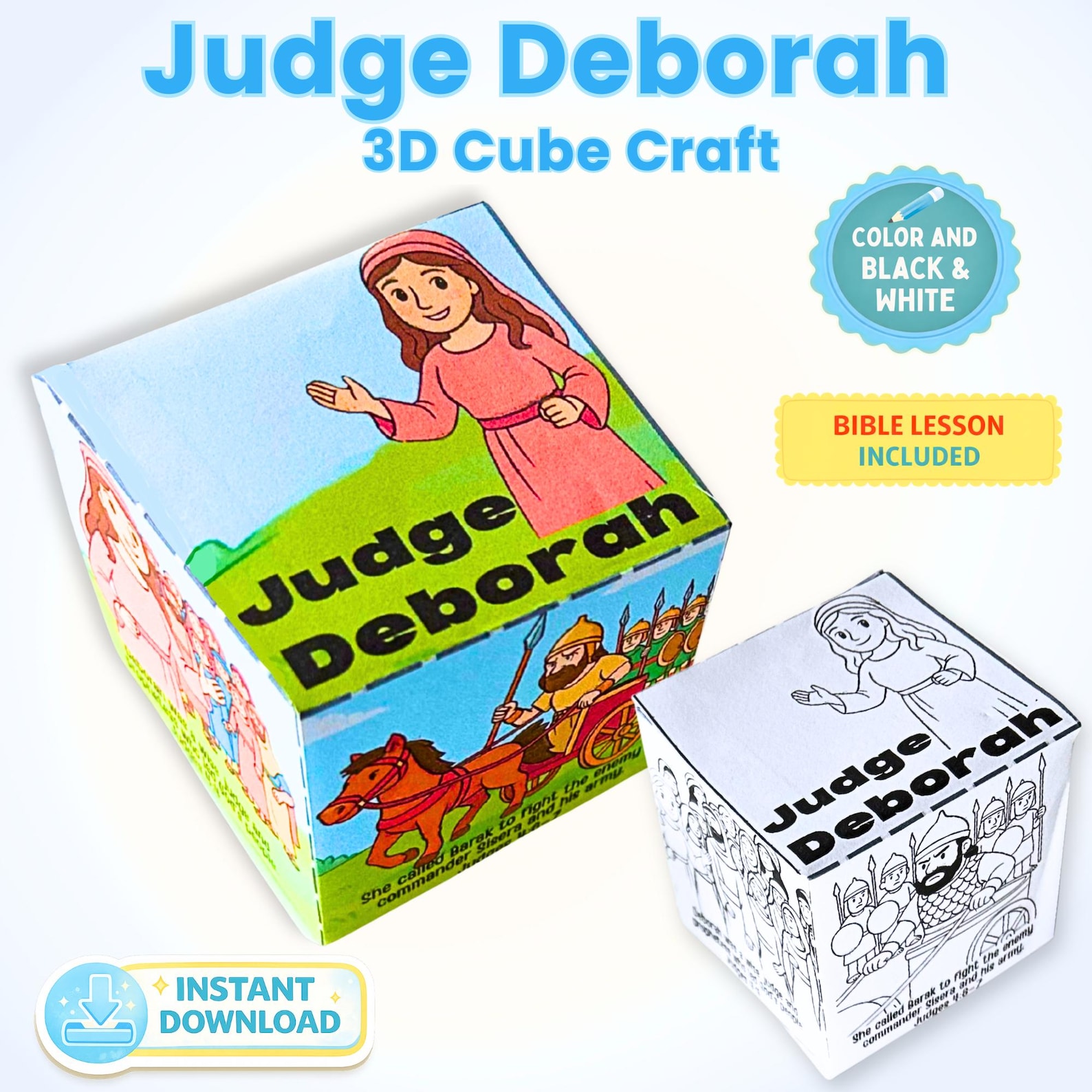 Judge Deborah 3D Cube Craft | Sunday School Bible Lesson & Coloring ...
