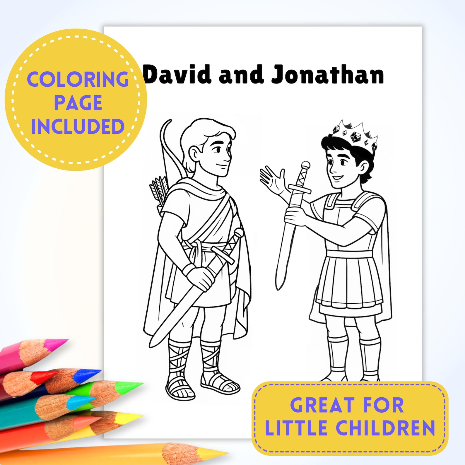 David and Jonathan Bible Craft, Spinner Wheel Coloring Activity ...