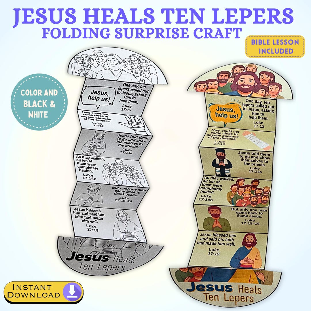 Jesus Heals Ten Lepers Folding Surprise Craft (PDF) | Printable Bible ...