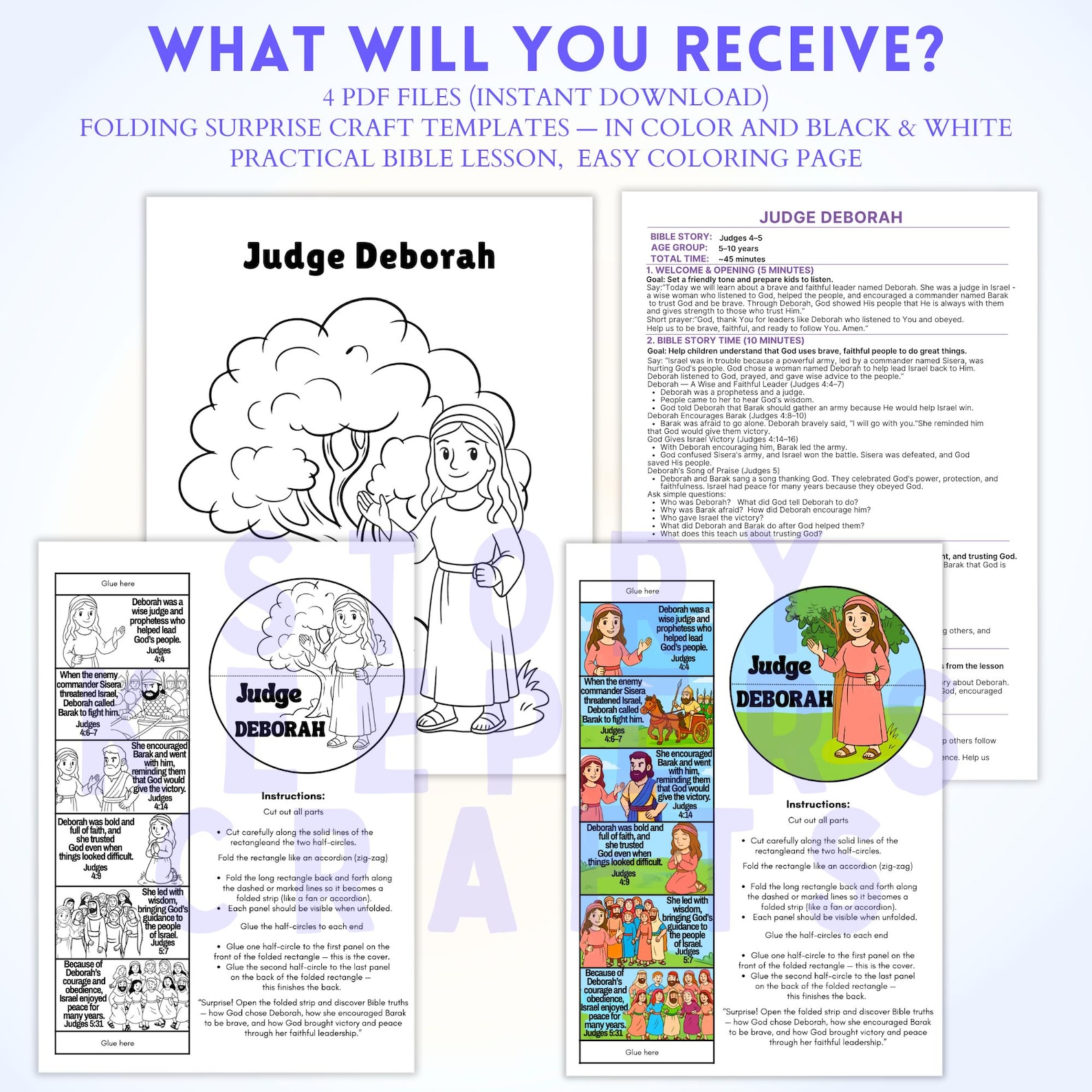 Judge Deborah Bible Craft, Folding Surprise Coloring Printable, Sunday ...