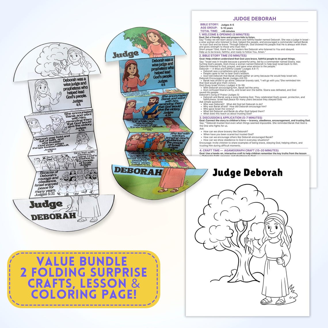 Judge Deborah Bible Craft, Folding Surprise Coloring Printable, Sunday ...