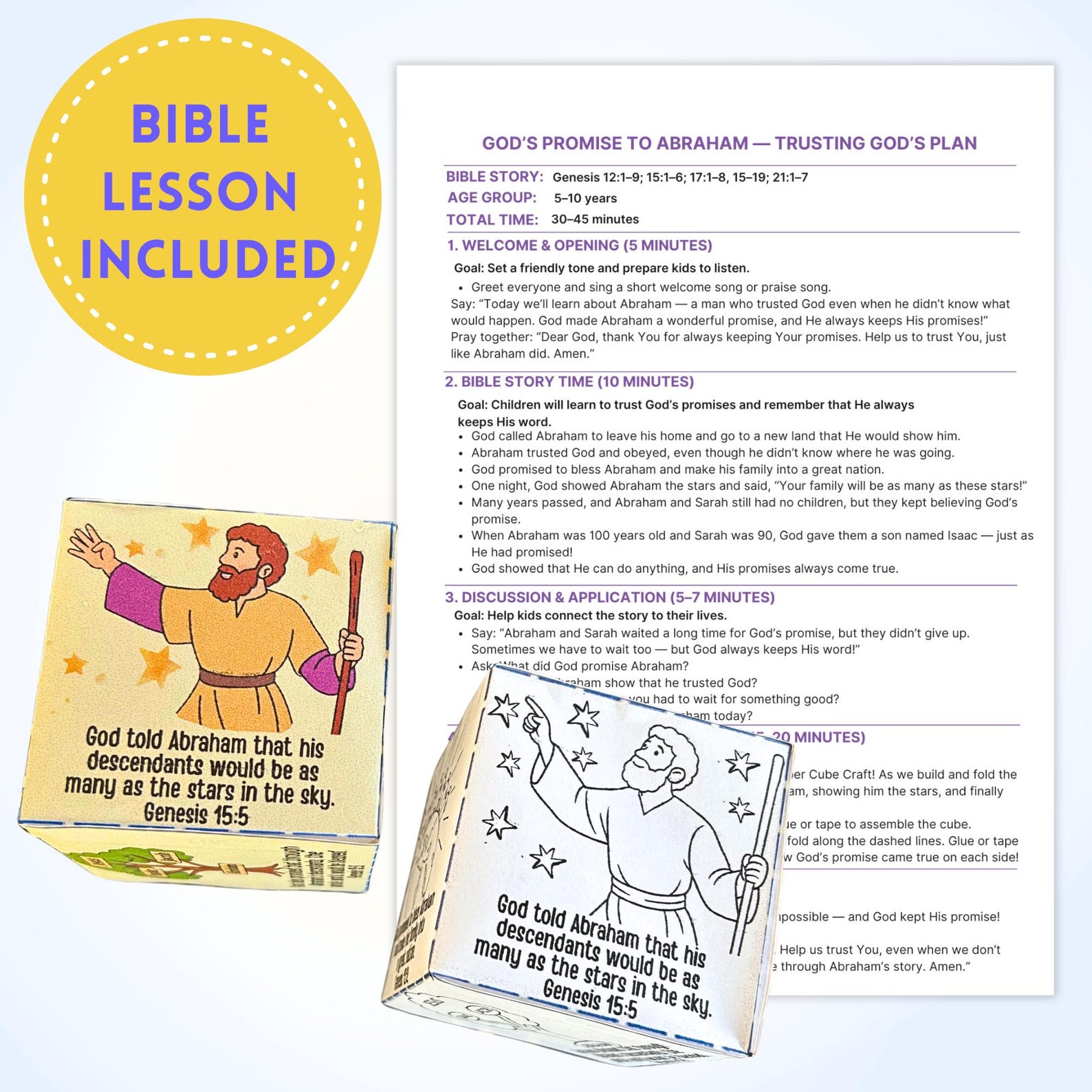 Abraham's Promise 3D Cube Craft | Sunday School Lesson (PDF) - Etsy