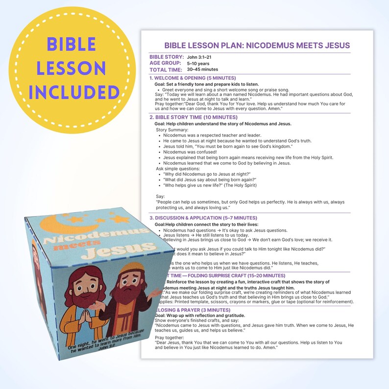Nicodemus Meets Jesus Cube Craft (PDF) | Printable Bible Coloring ...