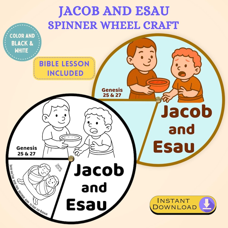 Jacob and Esau Spinner Wheel Craft | Bible Lesson, Sunday School (PDF ...