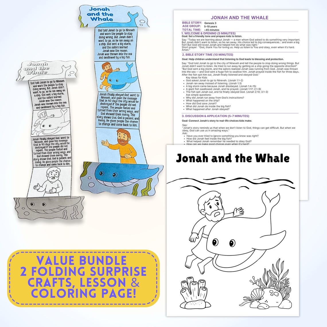 Jonah and the Whale Craft | Folding Surprise Coloring Booklet | Sunday ...