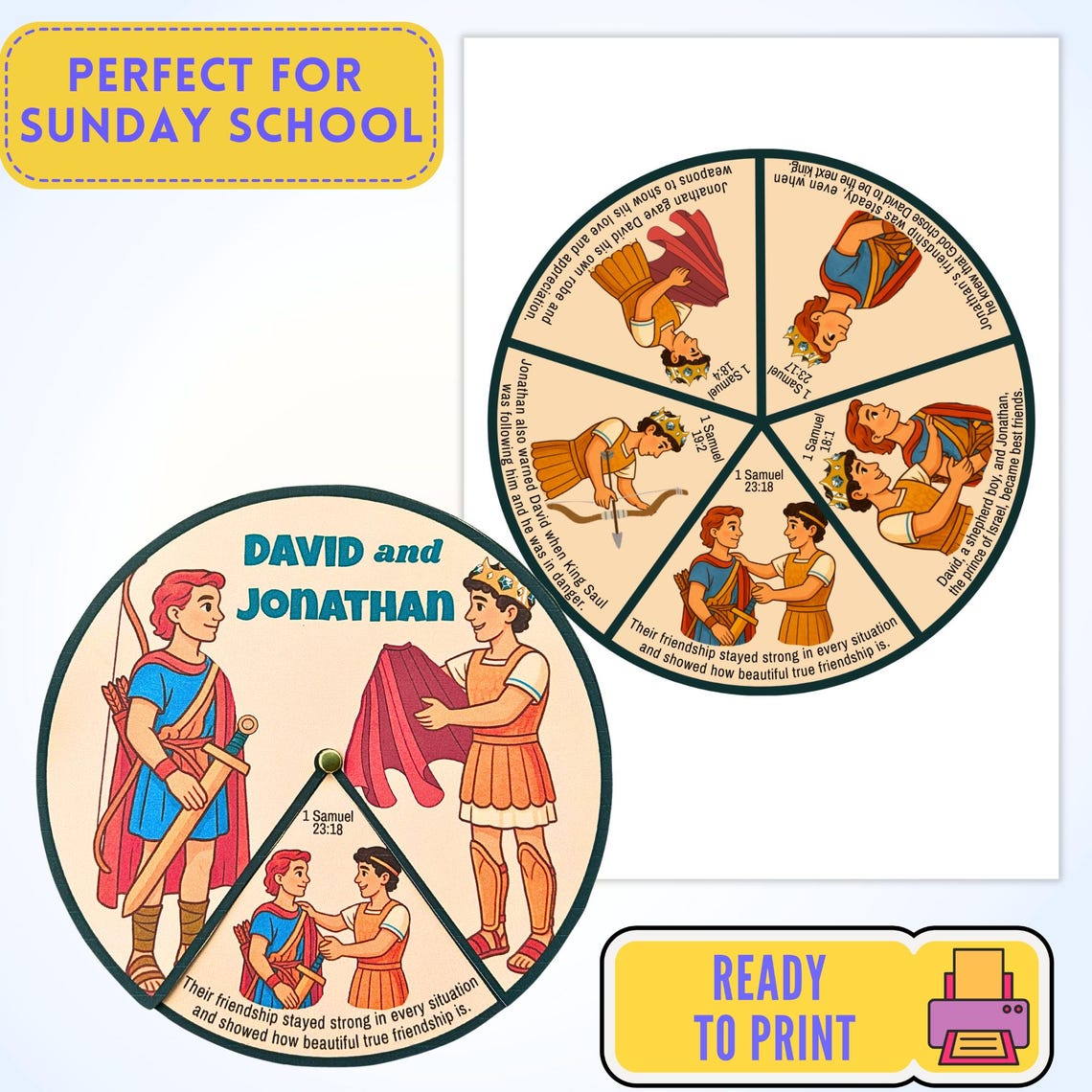 David and Jonathan Bible Craft, Spinner Wheel Coloring Activity ...