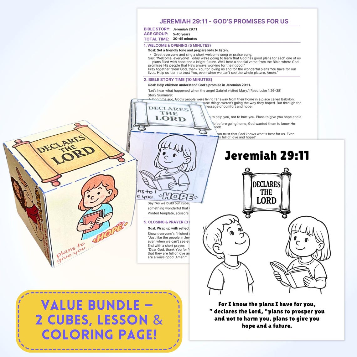 Jeremiah 29:11 3D Cube Craft (PDF) | Printable Bible Coloring Activity ...