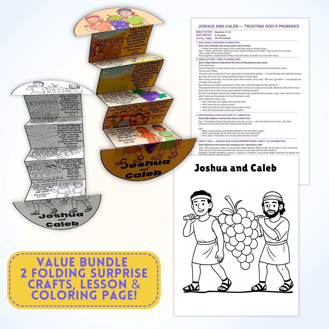 Joshua and Caleb Folding Surprise Craft (PDF) | Printable Bible ...