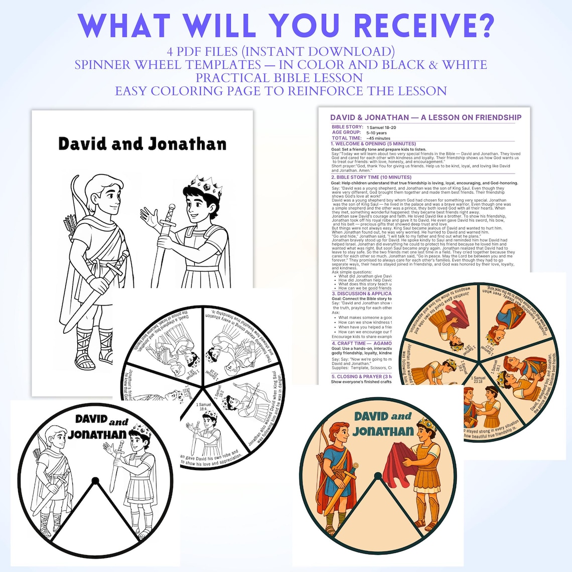 David and Jonathan Bible Craft, Spinner Wheel Coloring Activity ...