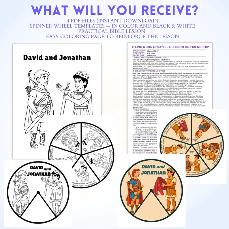 David and Jonathan Bible Craft, Spinner Wheel Coloring Activity ...