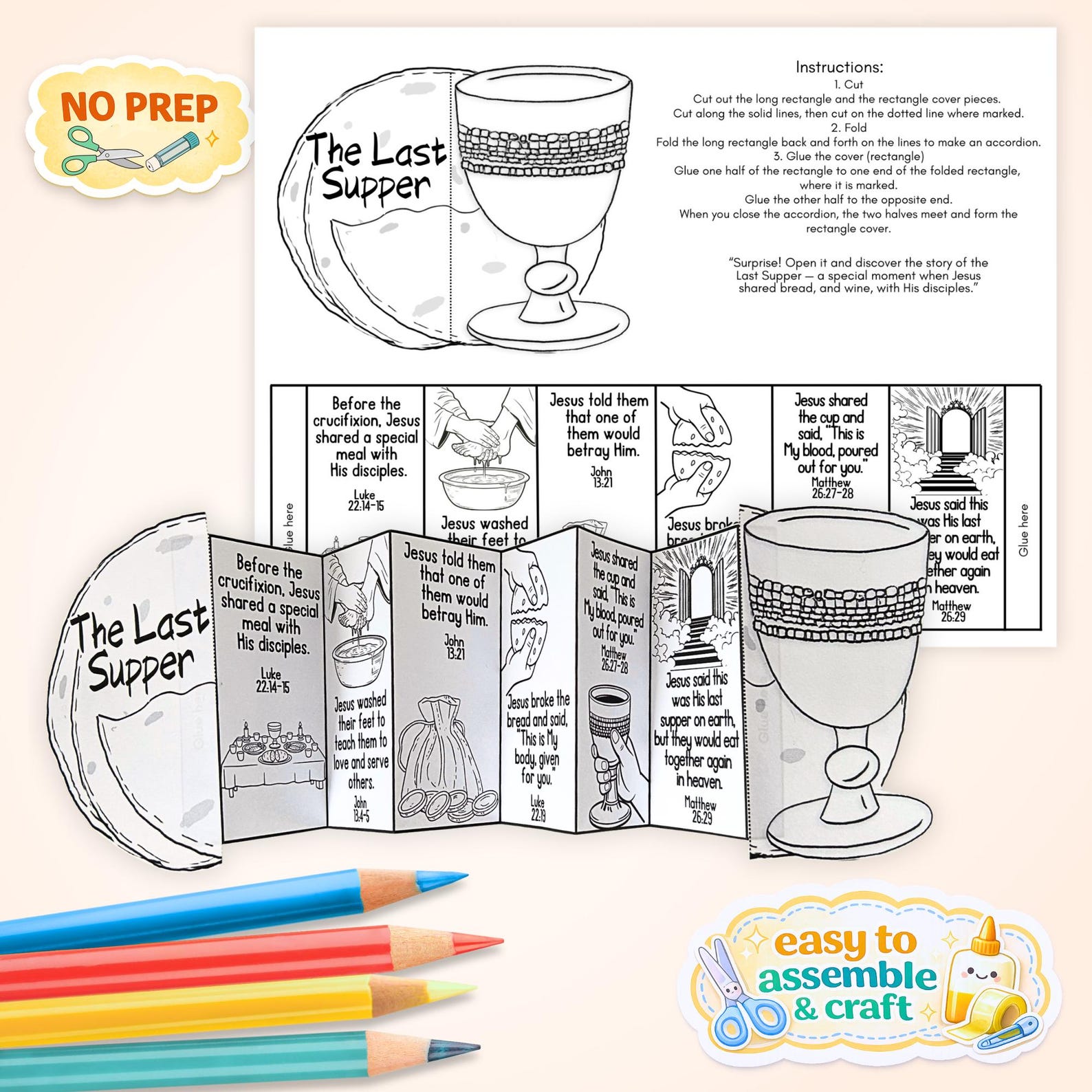 Last Supper Craft for Kids | Holy Week Folding Surprise Bible Coloring ...