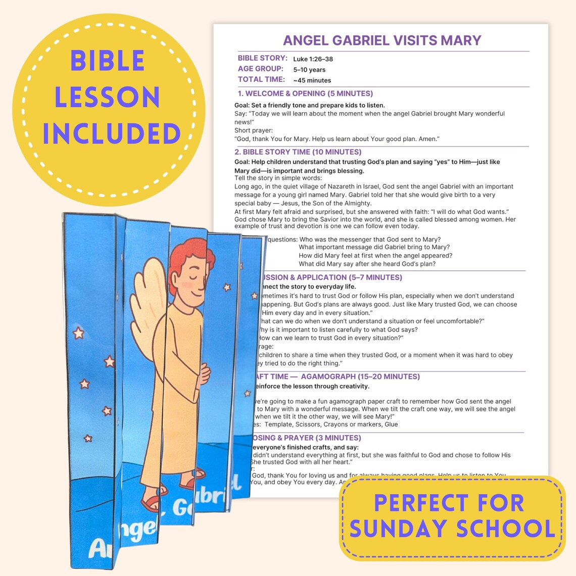 Angel Gabriel Visits Mary Agamograph Craft (PDF) | Printable Bible ...
