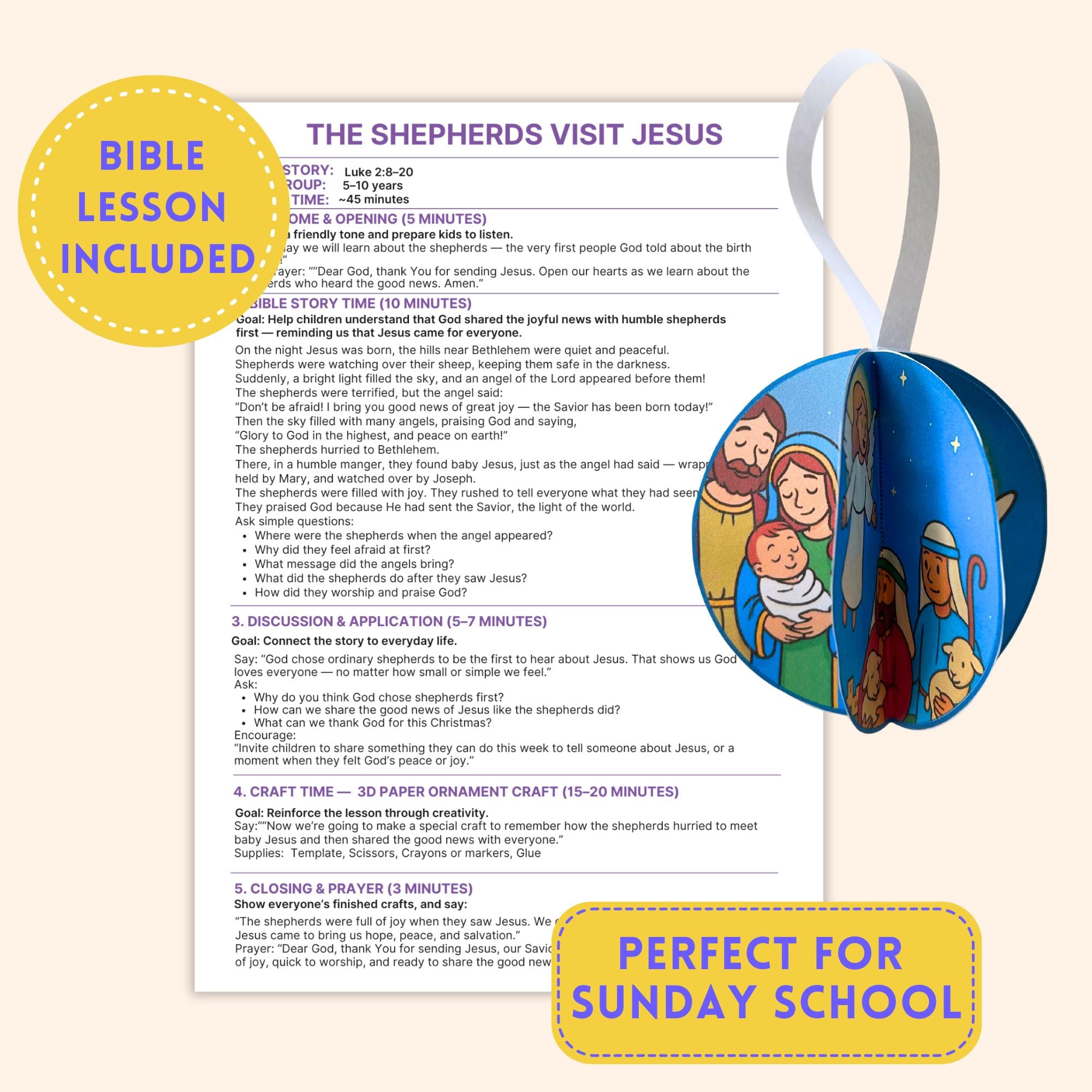 Shepherds Visit Jesus Ornament Craft, 3D Printable Nativity Activity ...