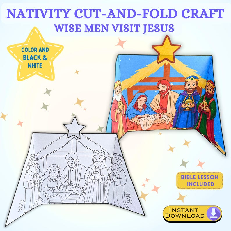 Printable Nativity Craft | Wise Men Visit Jesus Foldable Scene Activity ...