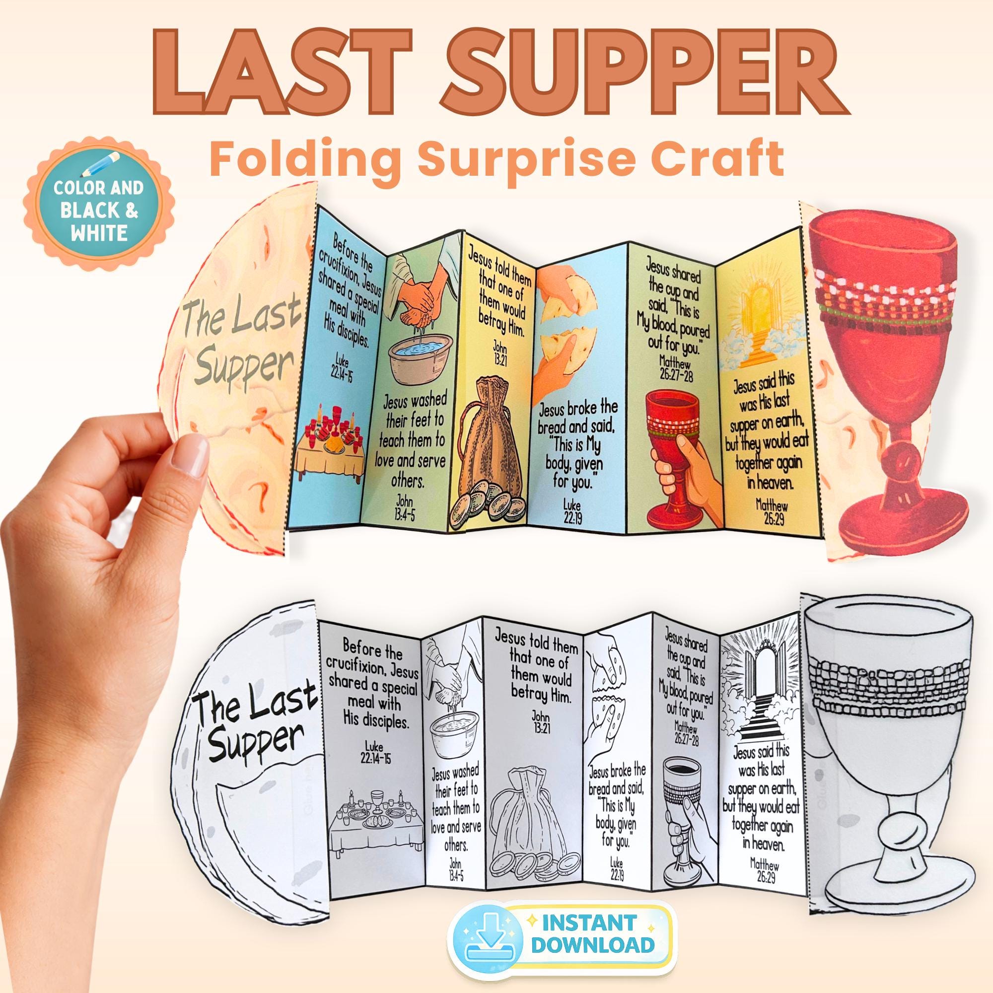 Last Supper Craft for Kids | Holy Week Folding Surprise Bible Coloring ...