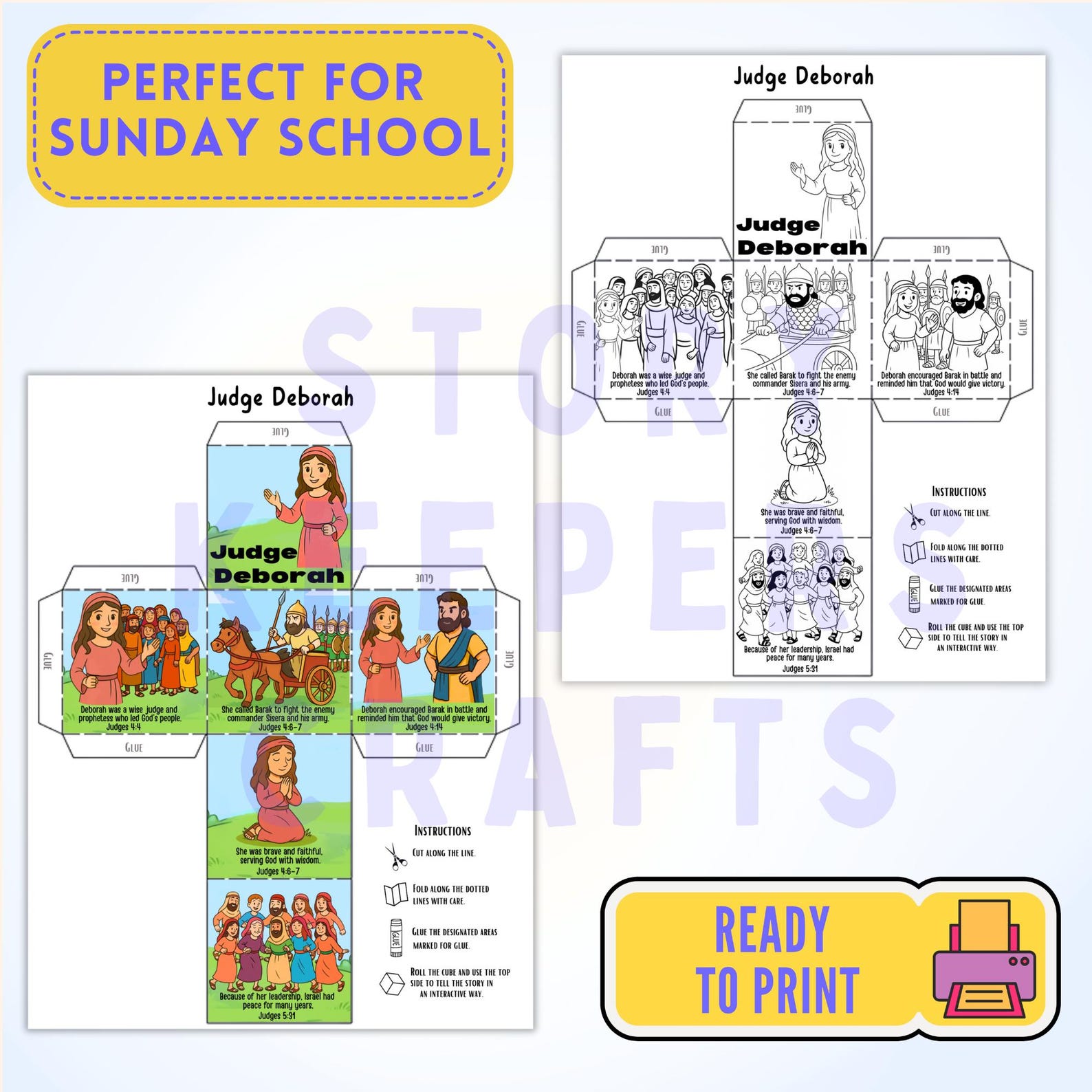 Judge Deborah 3D Cube Craft | Sunday School Bible Lesson & Coloring ...