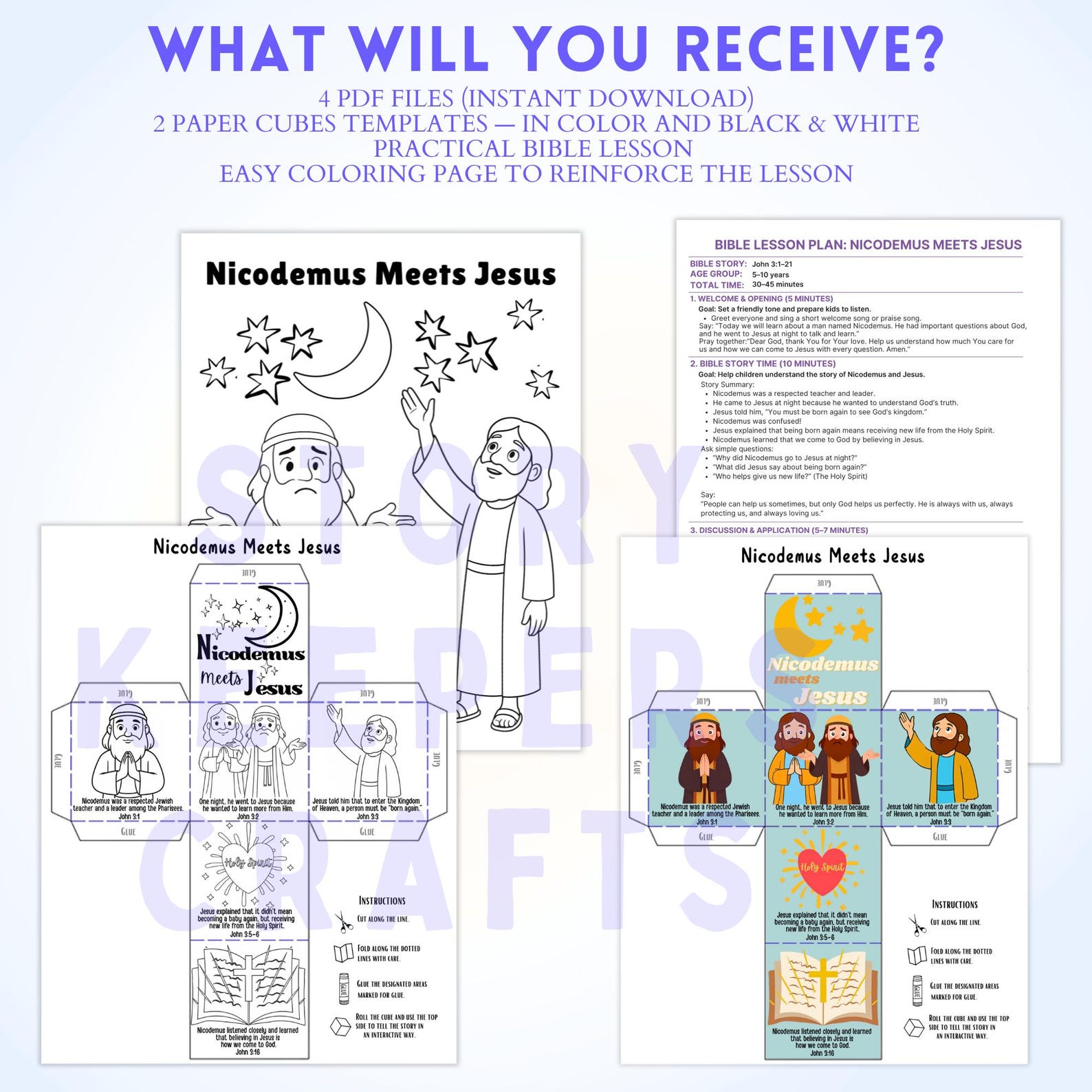 Nicodemus Meets Jesus Cube Craft (PDF) | Printable Bible Coloring ...