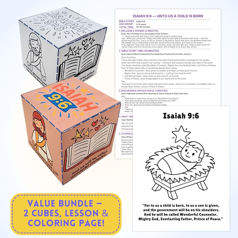 Isaiah 9:6 3D Cube Craft | Bible Lesson, Coloring Activity (PDF) - Etsy