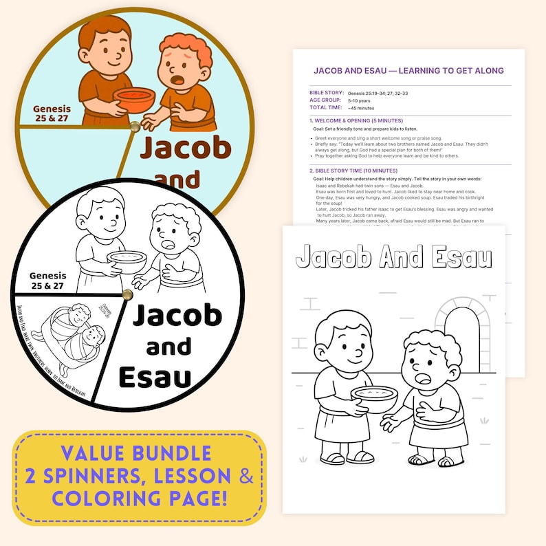Jacob and Esau Spinner Wheel Craft | Bible Lesson, Sunday School (PDF ...