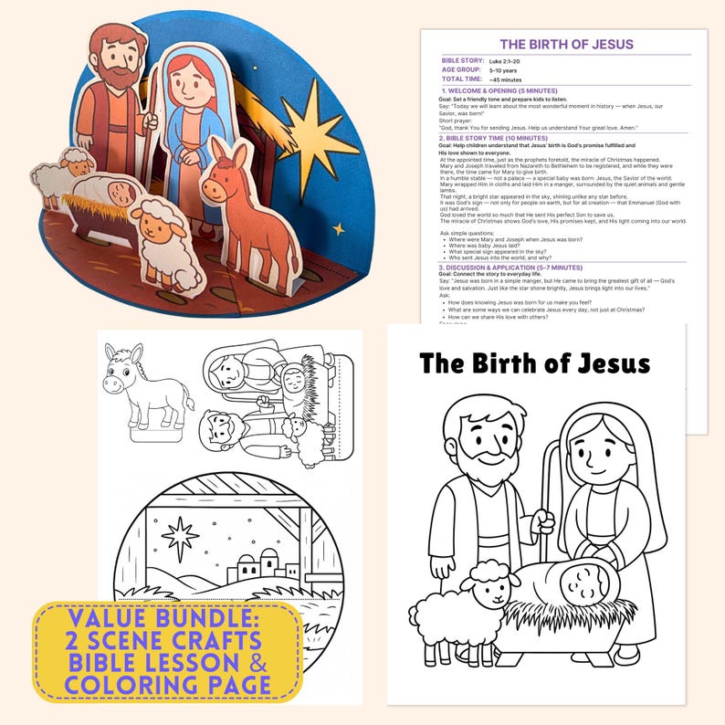The Birth of Jesus Craft, Printable Nativity 3D Bible Scene Activity ...