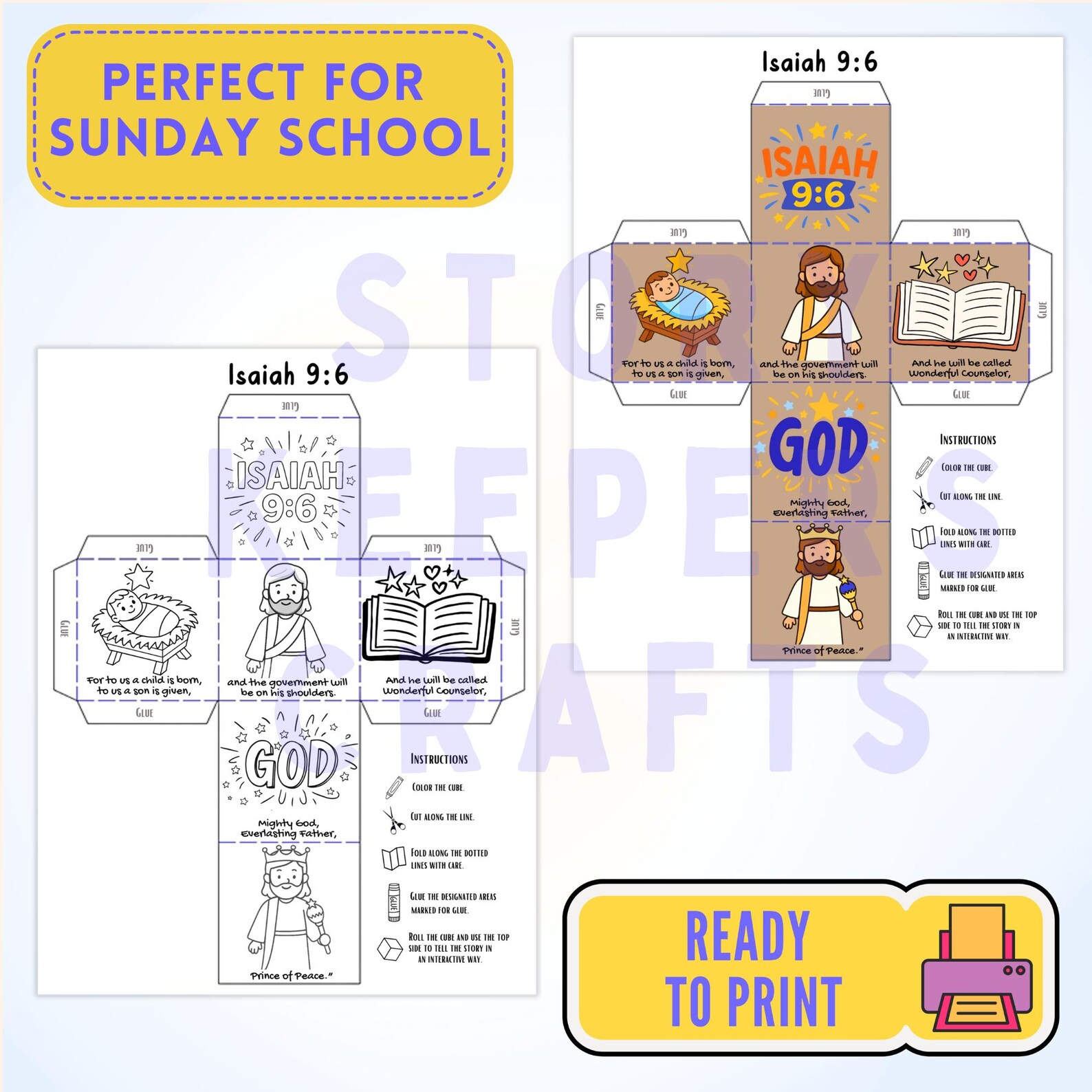 Isaiah 9:6 3D Cube Craft | Bible Lesson, Coloring Activity (PDF) - Etsy