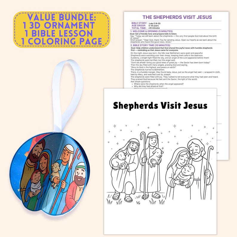Shepherds Visit Jesus Ornament Craft, 3D Printable Nativity Activity ...