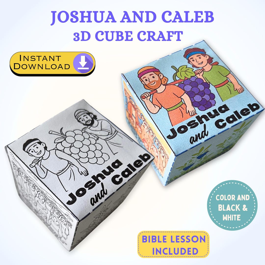 Joshua and Caleb Cube Craft (PDF) | Printable Bible Coloring Activity ...
