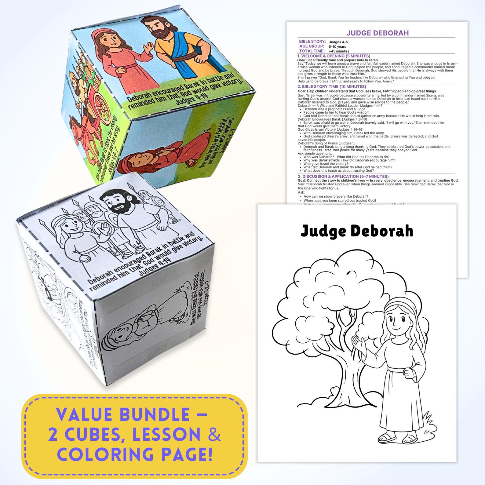 Judge Deborah 3D Cube Craft | Sunday School Bible Lesson & Coloring ...