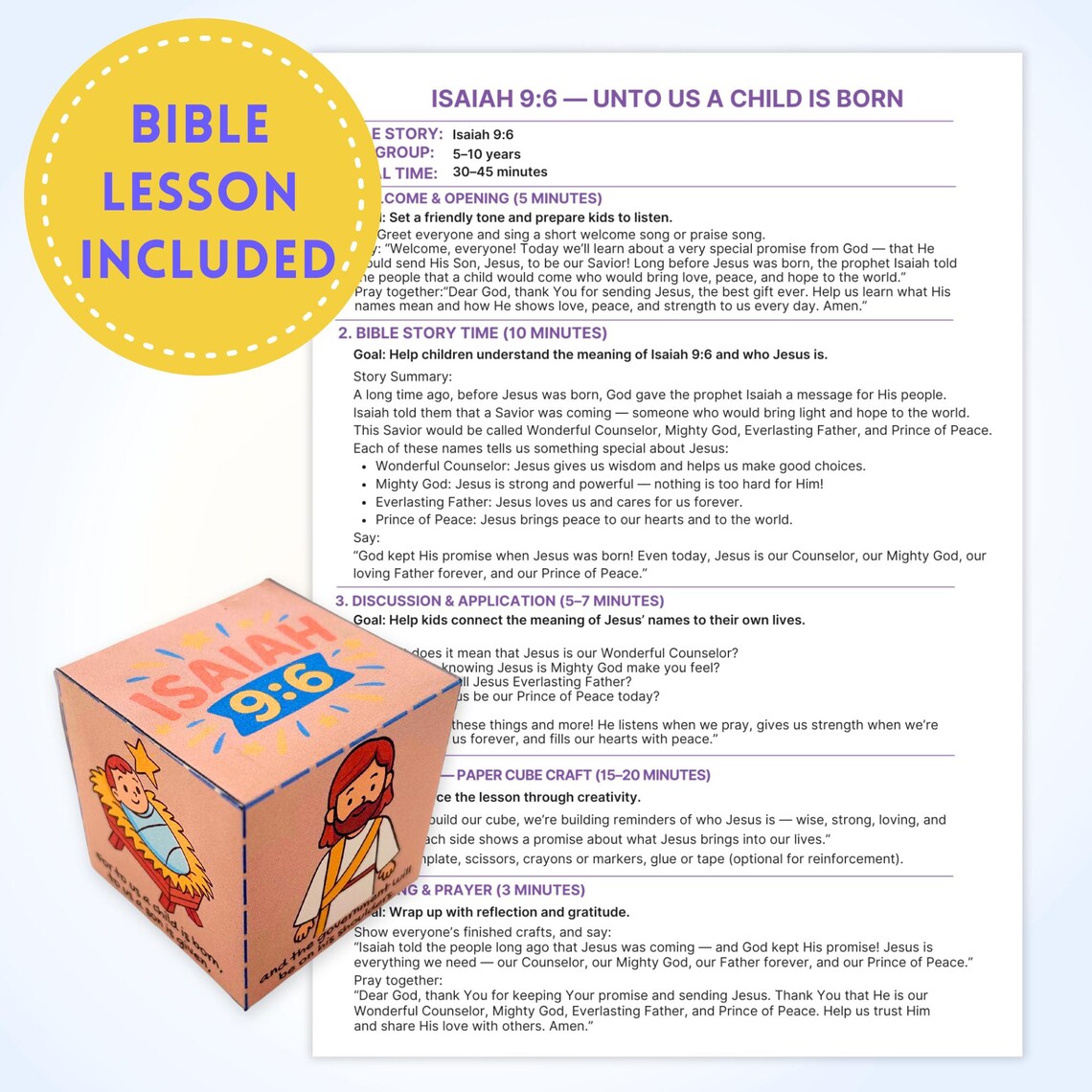 Isaiah 9:6 3D Cube Craft | Bible Lesson, Coloring Activity (PDF) - Etsy