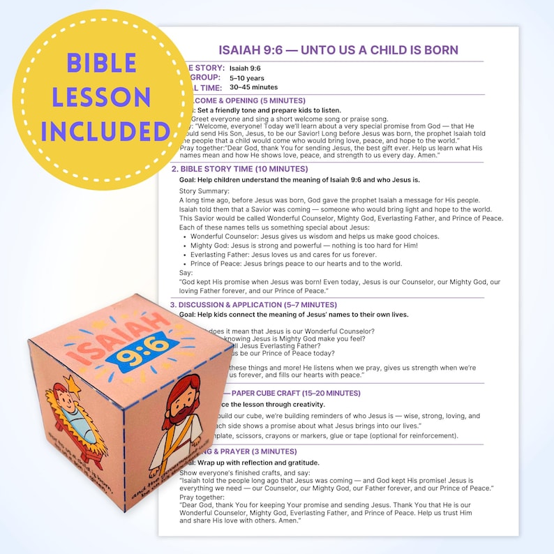 Isaiah 9:6 3D Cube Craft (PDF) | Printable Bible Coloring Activity for ...