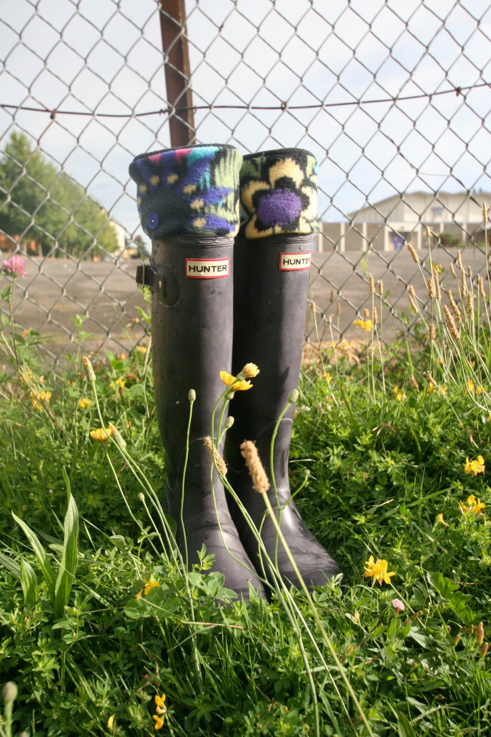 SLUGS Fleece Rain Boot Liners Black with a Floral Cuff Fall | Etsy
