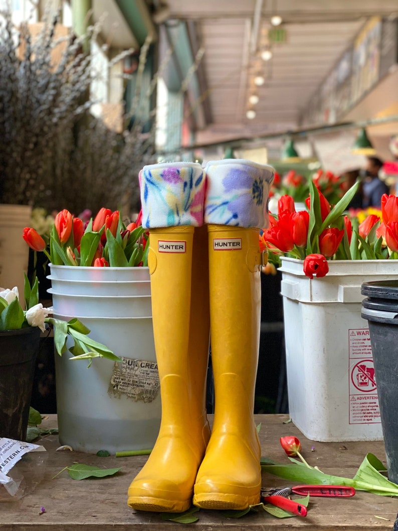 Watercolor Floral Fleece Rain Boot Liners - Ivory SLUGS Wellington ...