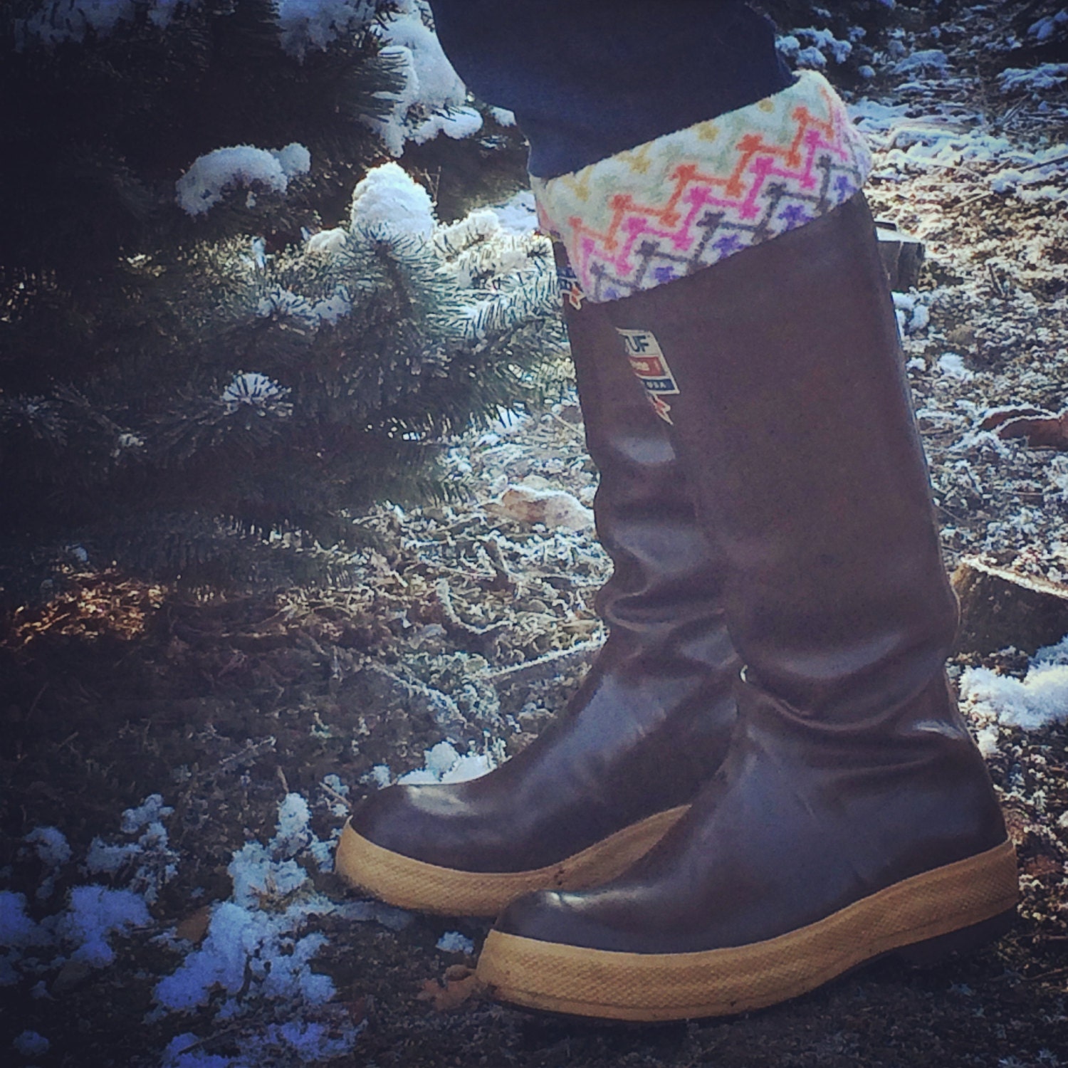 SLUGS Fleece Rain Boot Liners Cream Floral Stripe Cuff Fall | Etsy