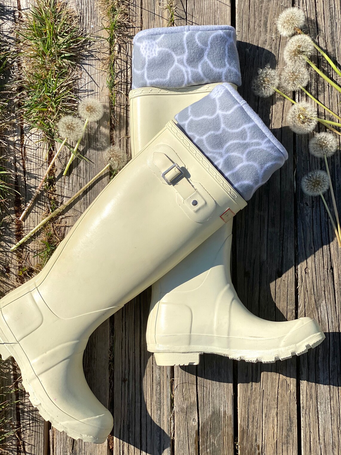 SLUGS Fleece Rain Boot Liners Gray Floral Cuff Spring Summer - Etsy