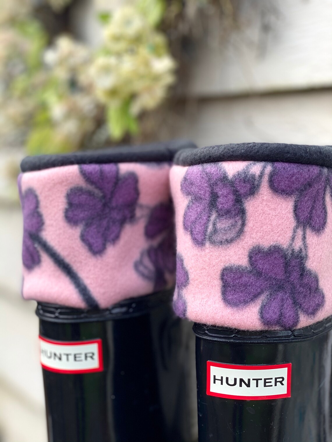 SLUGS Fleece Rain Boot Liners Black With A Blush Purple Floral | Etsy