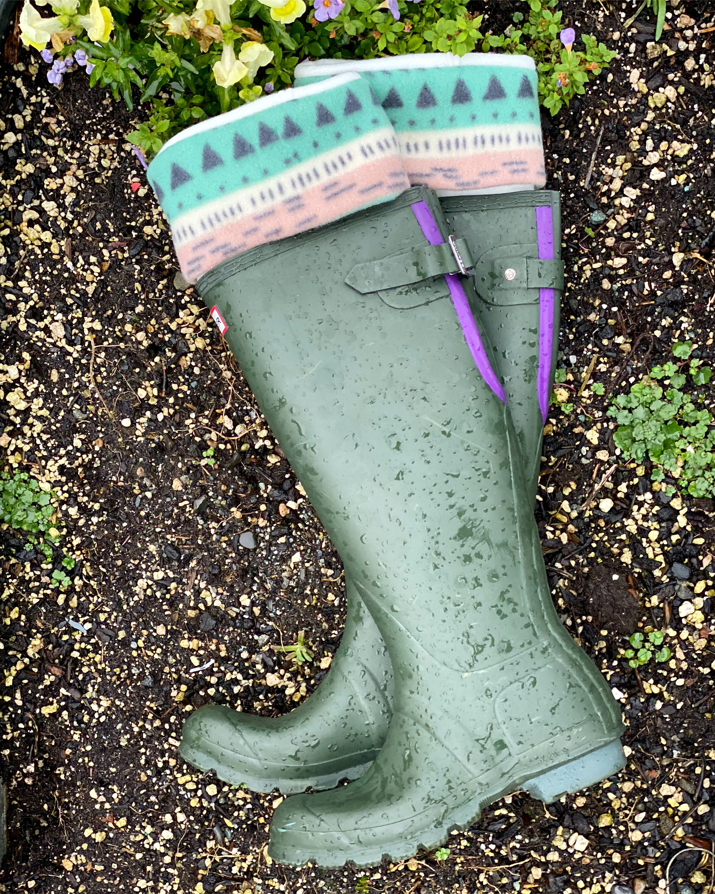 SLUGS Fleece Rain Boot Liners Cream with a pastels tribal | Etsy