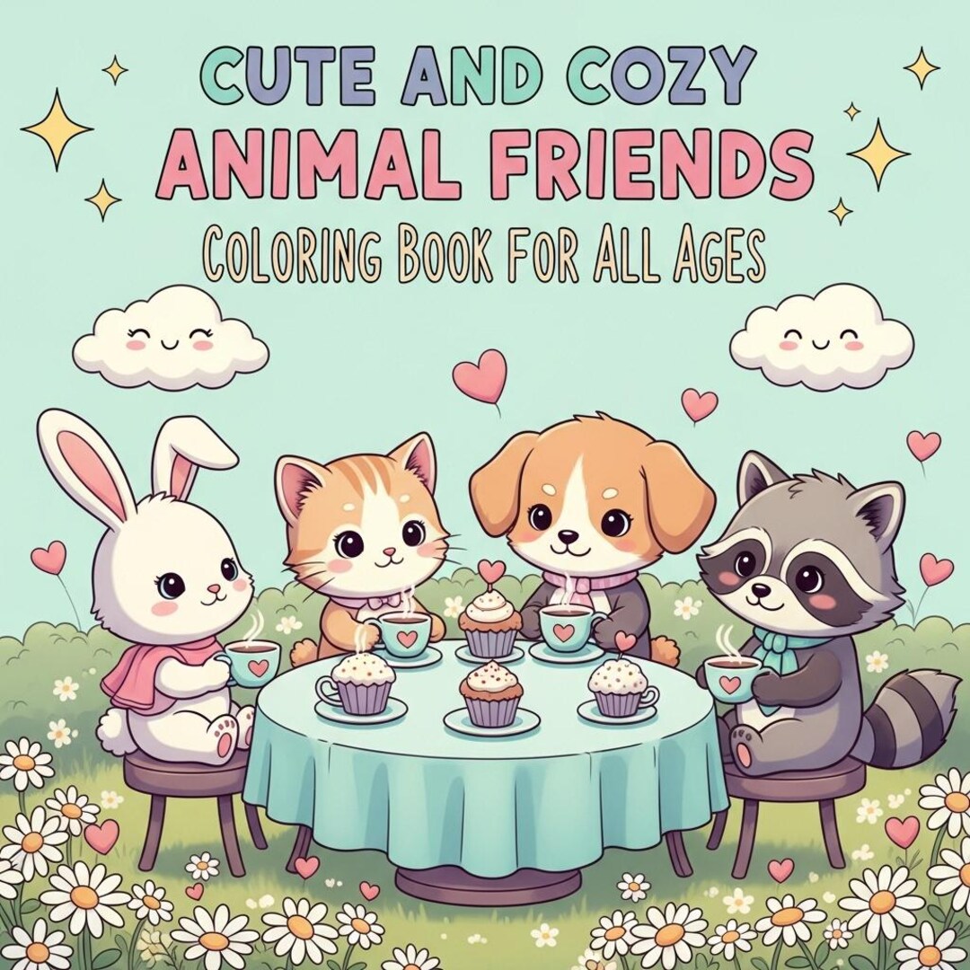 Cute and Cozy Animal Friends Coloring Book for All Ages Kawaii Cute ...