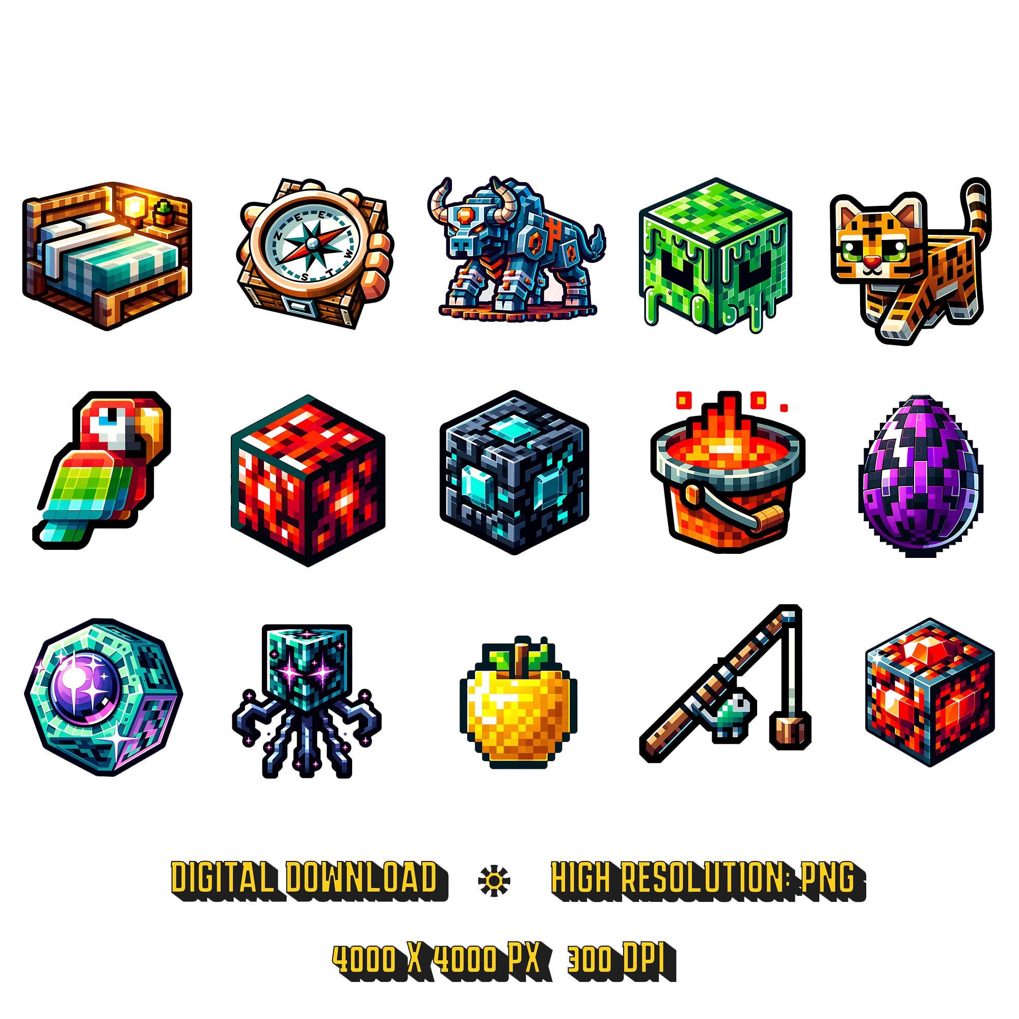 80 Block-building Game Clipart Bundle | Good for Stickers, Icons ...