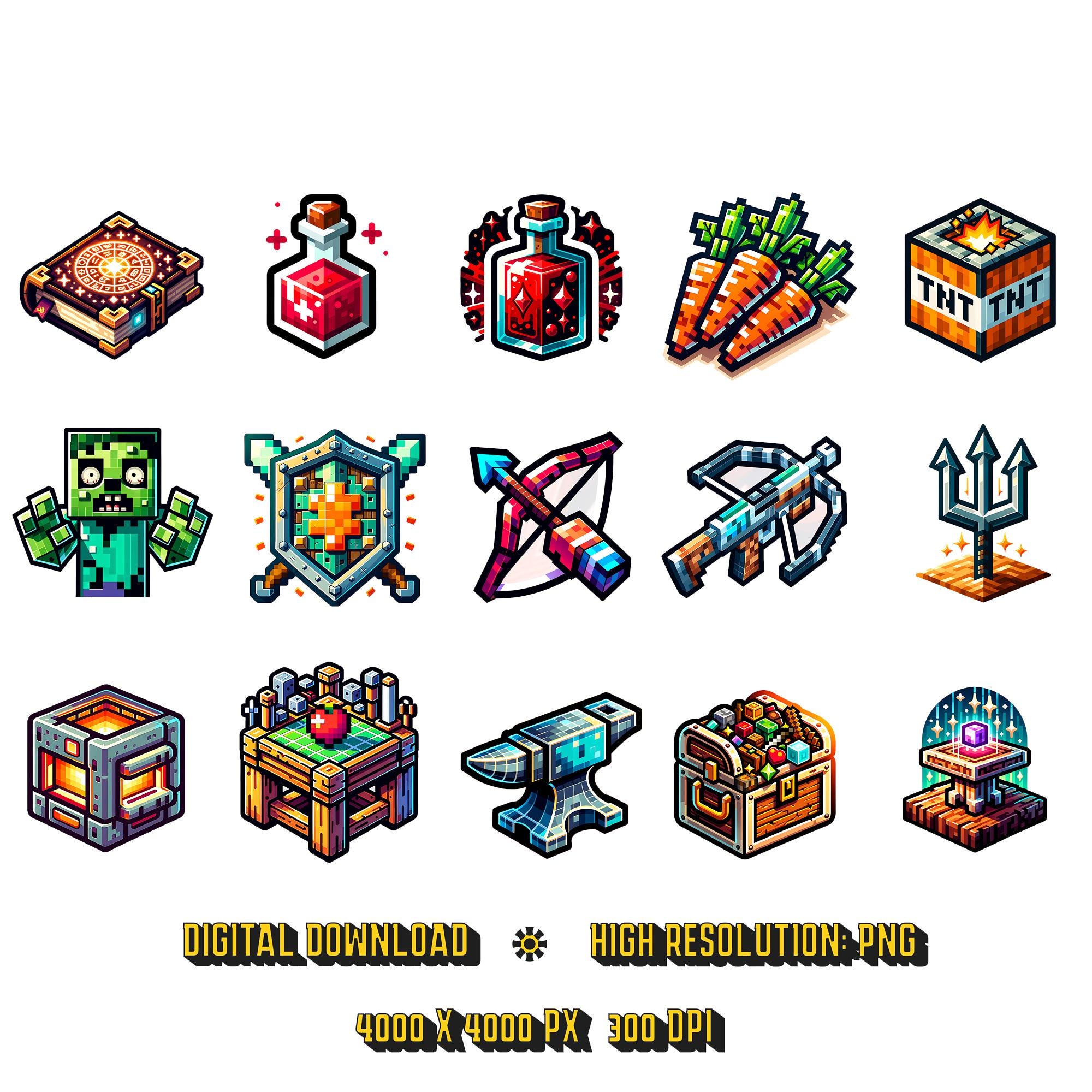 80 Block-building Game Clipart Bundle | Good for Stickers, Icons ...