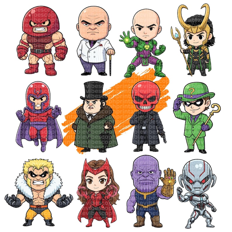 40 Chibi Super Heroes and Villians Clipart Bundle | Cute Comic Hero ...
