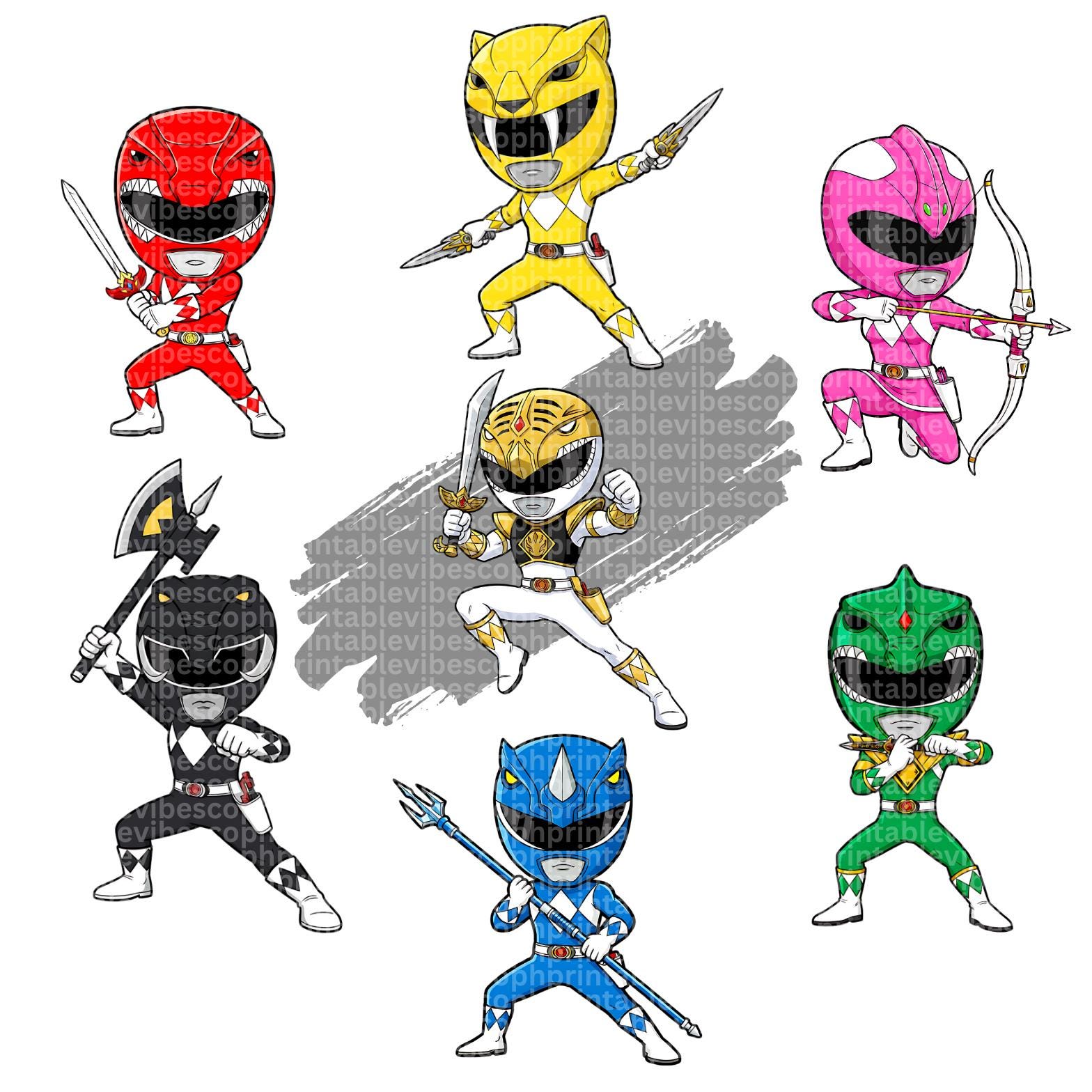 28 Super Hero Mighty Rangers Clipart Bundle: 90s Chibi Superhero PNG ...