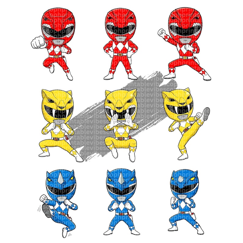 28 Super Hero Mighty Rangers Clipart Bundle: 90s Chibi Superhero PNG ...