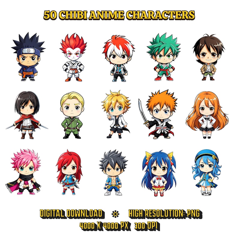 Chibi Anime Characters Clipart Bundle: High-res PNG (digital Download ...