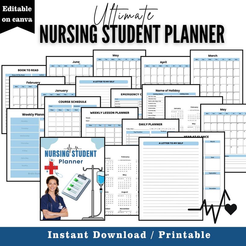 Nursing Student Study Planner | Digital Academic Organizer for ...