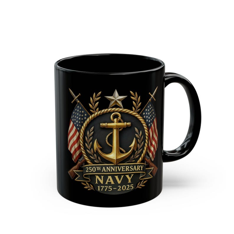 250th Anniversary Navy Anchor With American Flags Mug, Navy Retirement ...