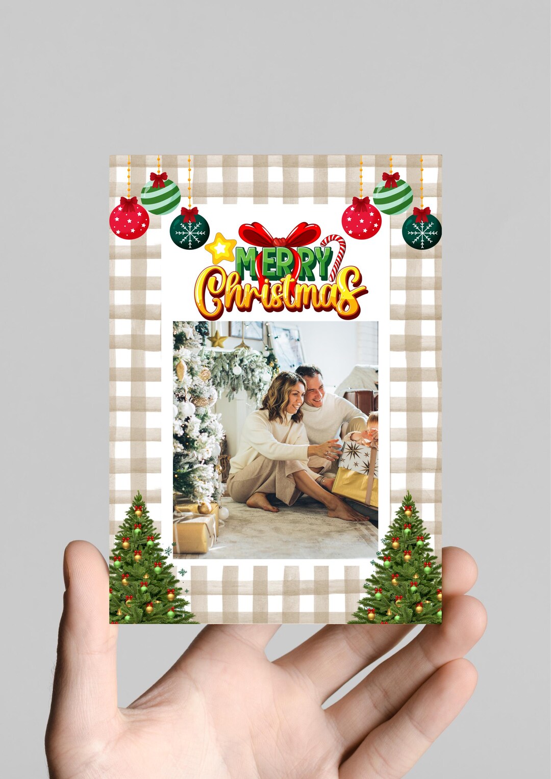 Merry Christmas Photo Frame Template: Family Holiday Card (digital ...