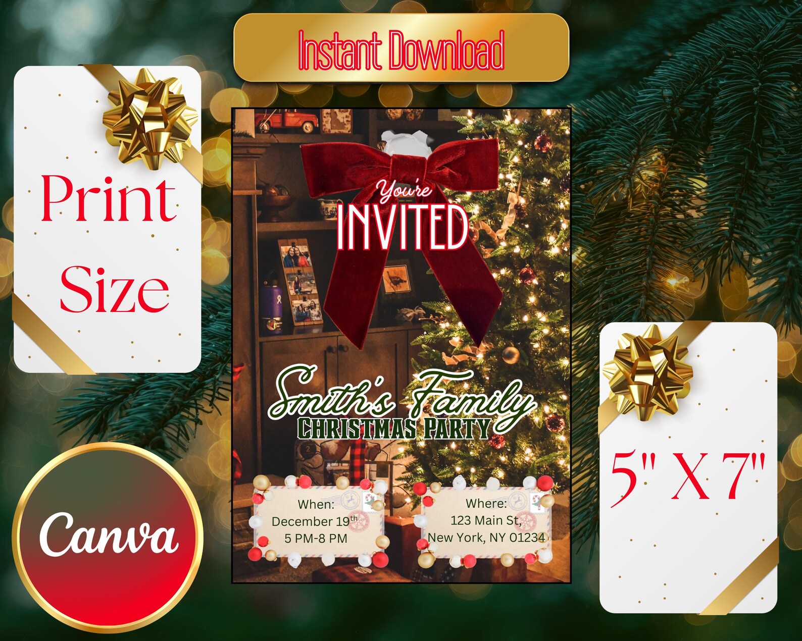 Cozy Rustic Glam Christmas Invitation Template Editable Canva Holiday ...