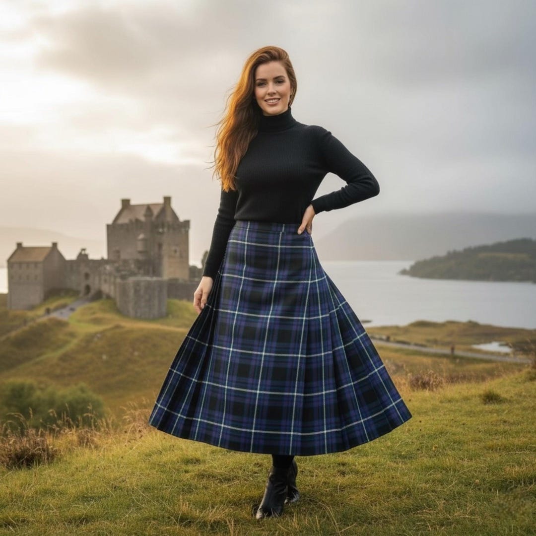 Scottish Women's Tartan Long Maxi Skirt Highland Kilt Skirt in Back ...